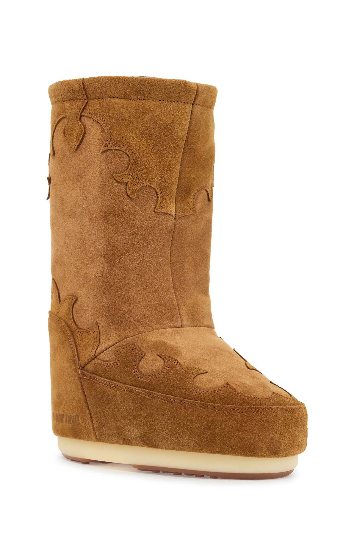 MOON BOOT high suede boots in cognac with wedge embroidery Moon Boot