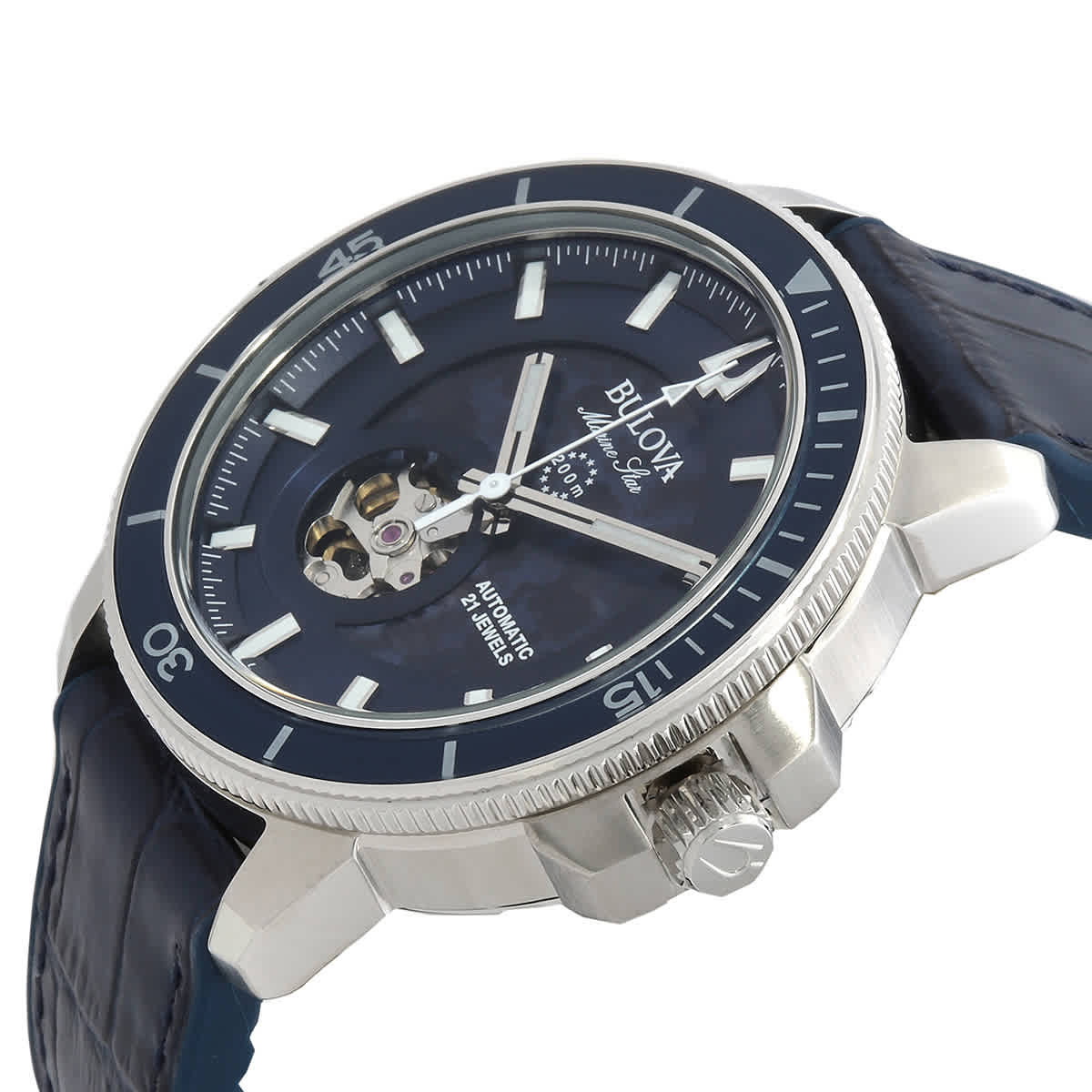 Bulova Marine Star Automatic Blue Dial Mens Watch 96A291 Bulova