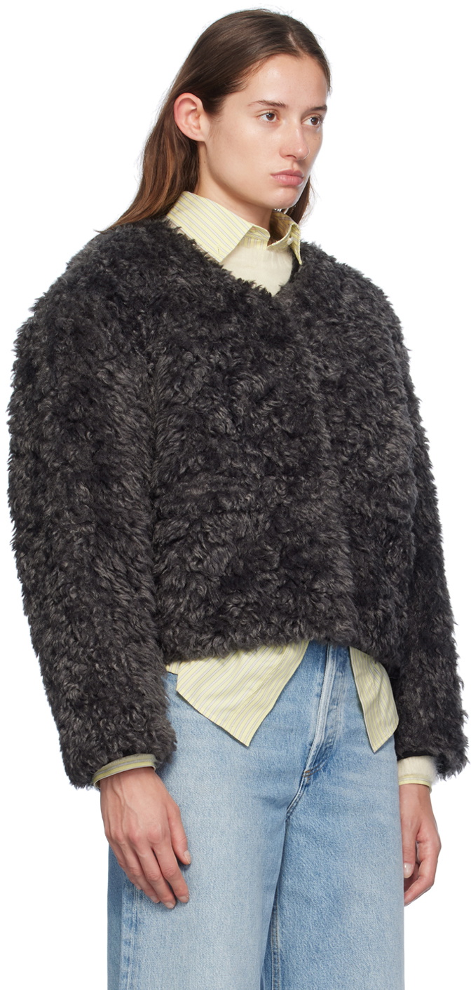 Stand Studio Gray & Black Charmaine Reversible Faux-Shearling Jacket ...