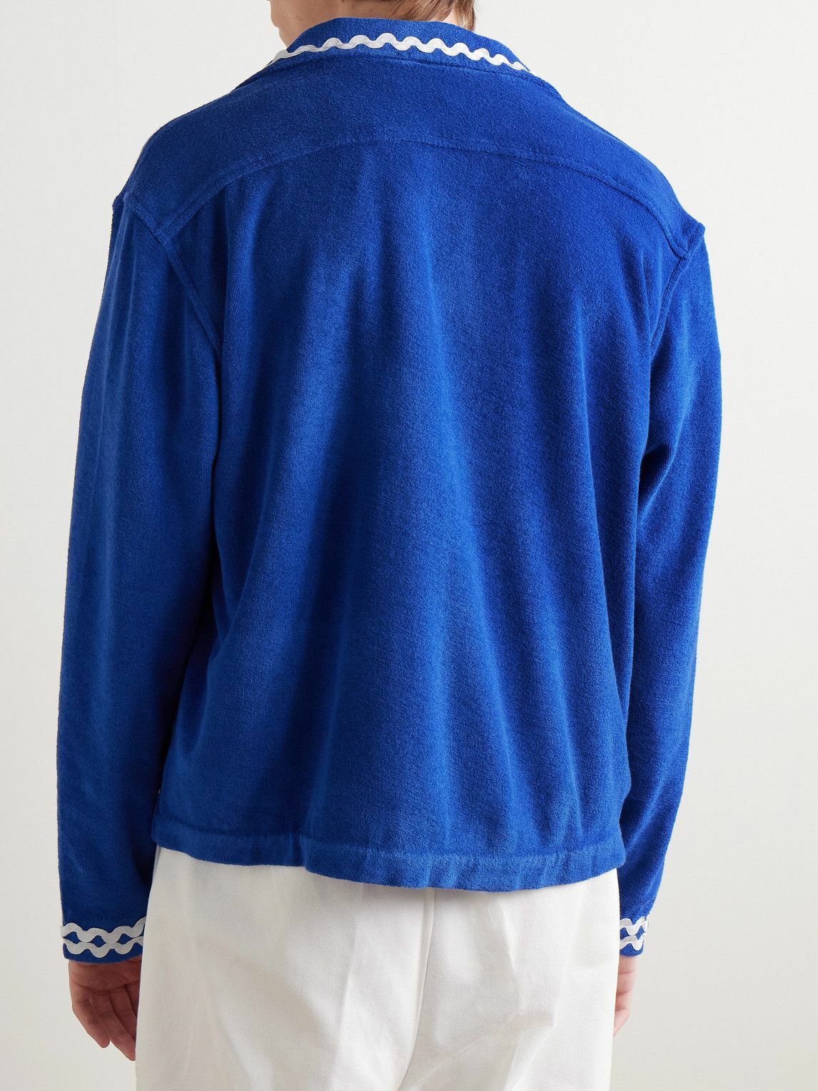 BODE - Camp-Collar Grosgrain-Trimmed Cotton-Terry Overshirt - Blue Bode