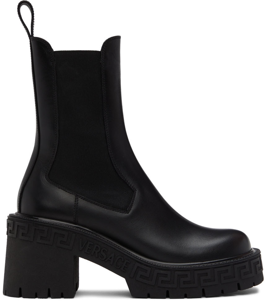Versace Black Greca Chelsea Boots Versace