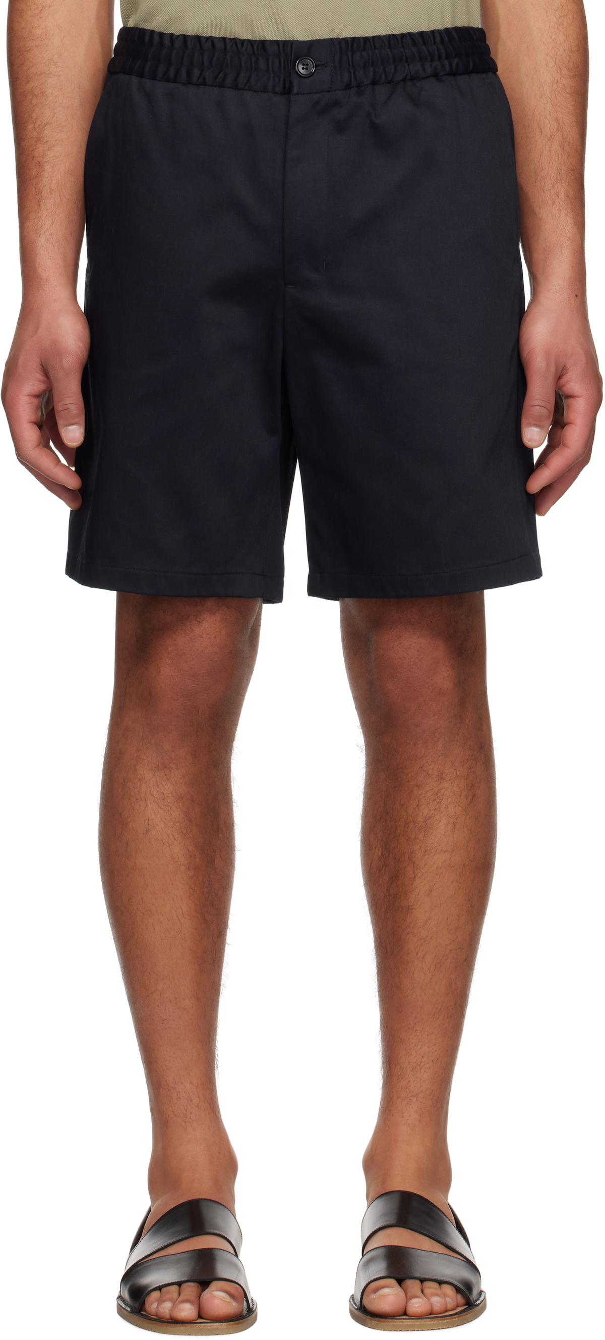AMI Paris Navy Cotton Elasticated Waist Shorts AMI