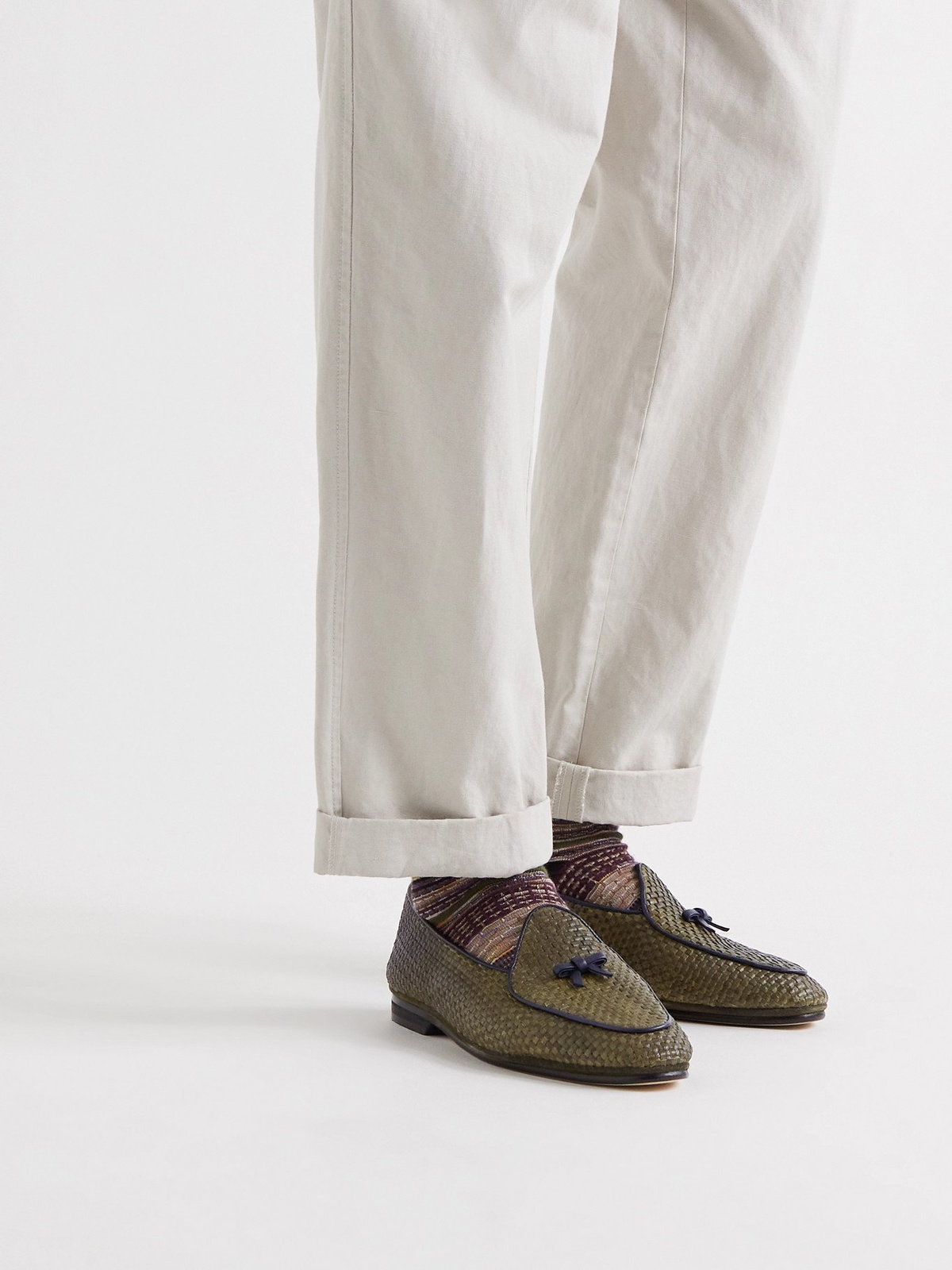 RUBINACCI - Marphy Woven Leather Loafers - Green - EU 40 Rubinacci