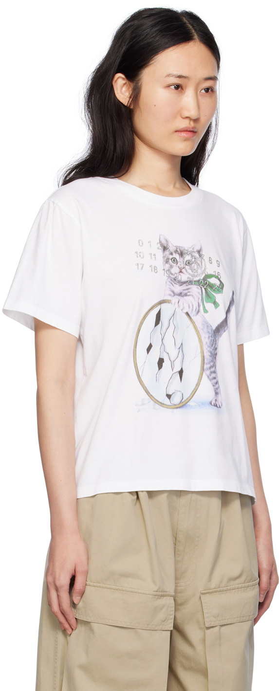 MM6 Maison Margiela White Cat & Glitter T-Shirt MM6 Maison Margiela