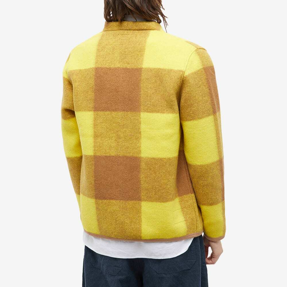 Universal Works Men's Studio Check Wool Fleece Cardigan in Sand/Yellow ...