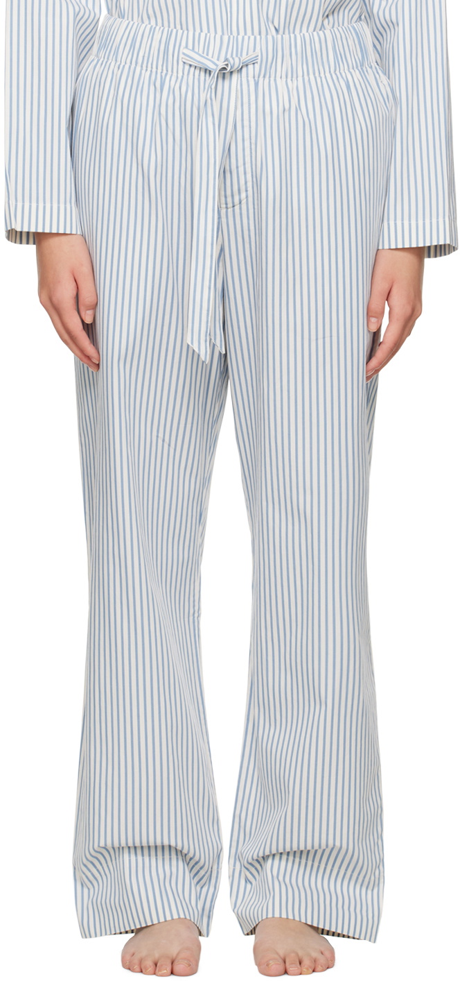 Tekla Off-White & Blue Drawstring Pyjama Pants Tekla Fabrics