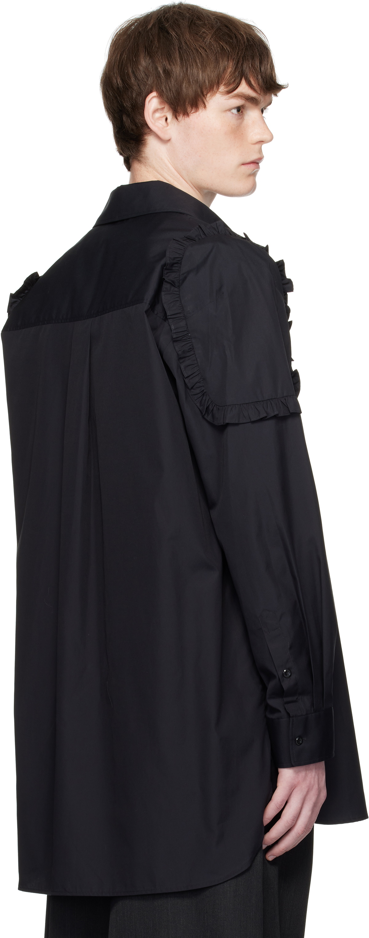 Simone Rocha Black Ruffle Shoulder Patch Tunic Shirt Simone Rocha
