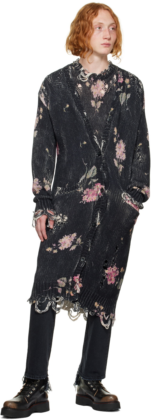 R13 Black Distressed Long Cardigan R13