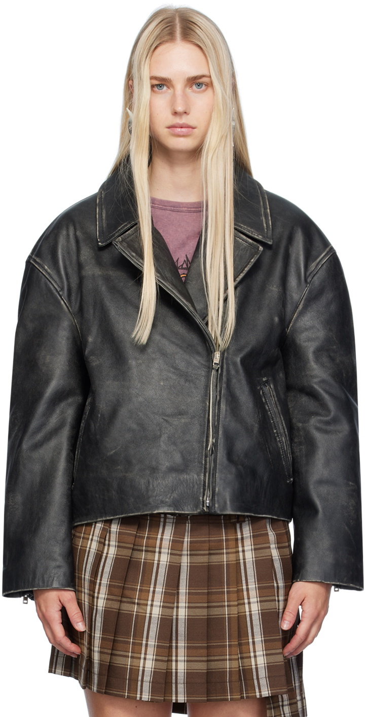 Acne Studios Black Distressed Leather Jacket Acne Studios