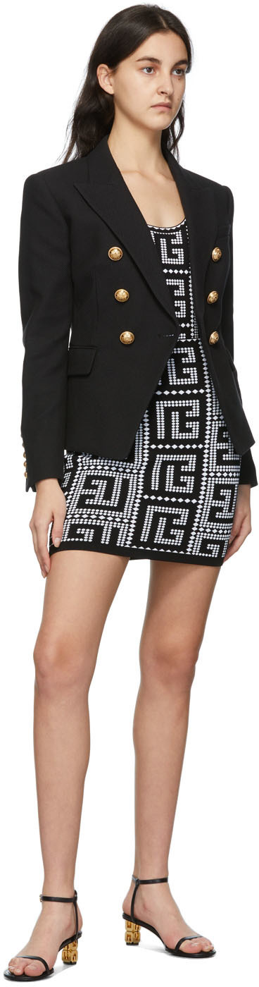 Balmain Black & White Monogram Mosaic Bodysuit Balmain