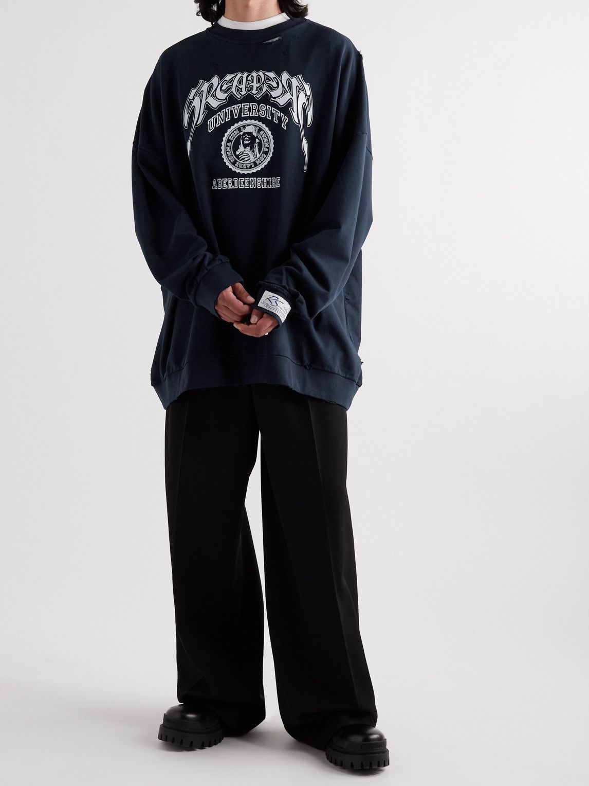 Raf Simons - Oversized Distressed Printed Cotton-Jersey Sweatshirt ...