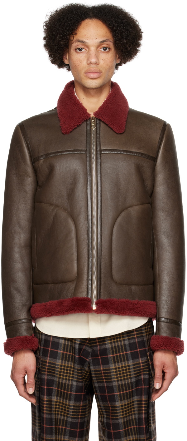 Paul Smith Brown Aviator Shearling Leather Jacket Paul Smith