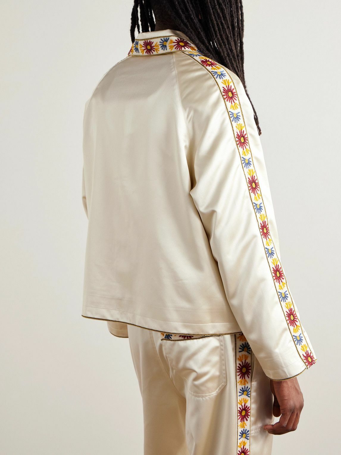 BODE - Candyfloss Embroidered Voile-Trimmed Satin Track Jacket - Neutrals Bode