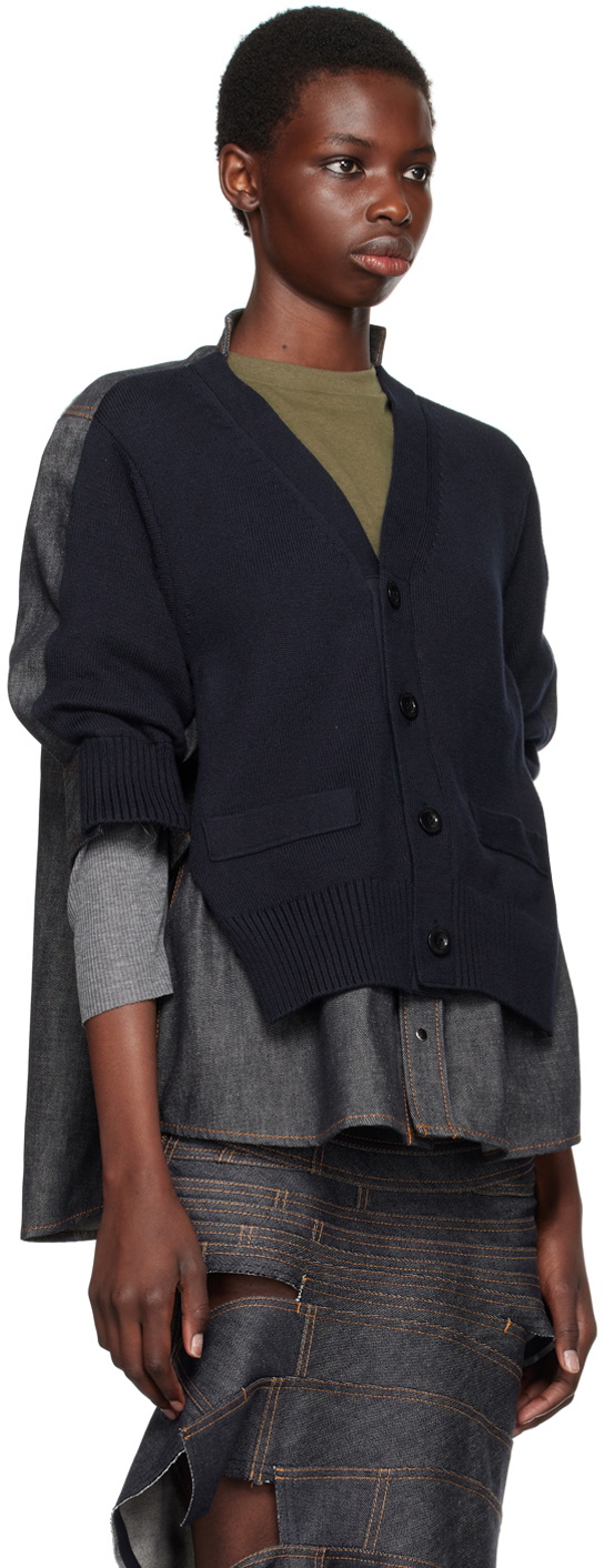 sacai Blue Paneled Denim Cardigan Sacai