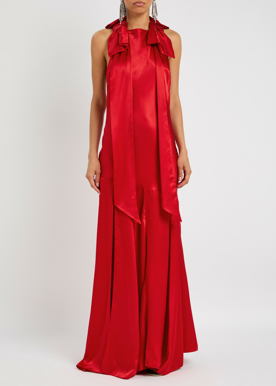 Simone Rocha Bow-embellished Silk-satin Gown Red Simone Rocha