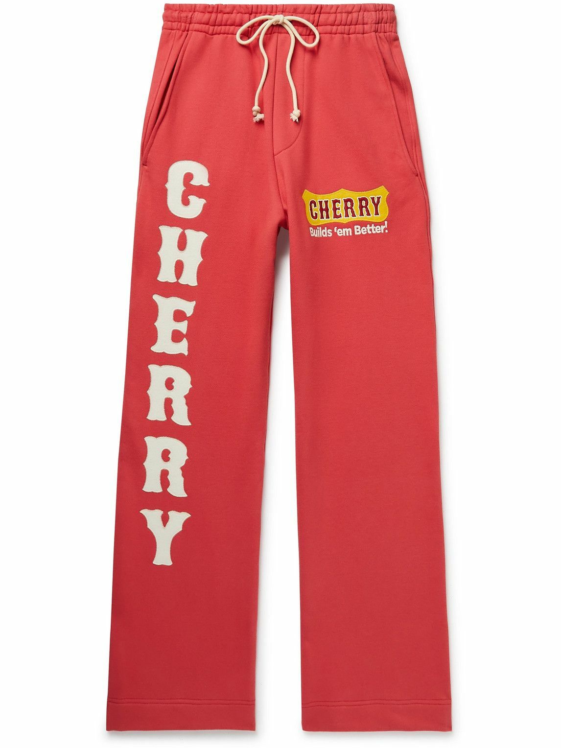 CHERRY LA - Straight-Leg Logo-Appliquéd Cotton-Jersey Sweatpants - Red ...