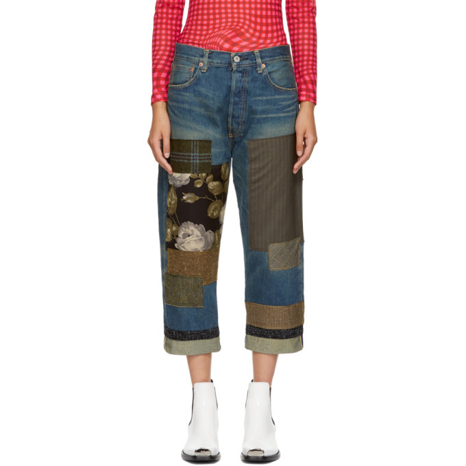 Junya Watanabe Indigo Cropped Patchwork Jeans Junya Watanabe