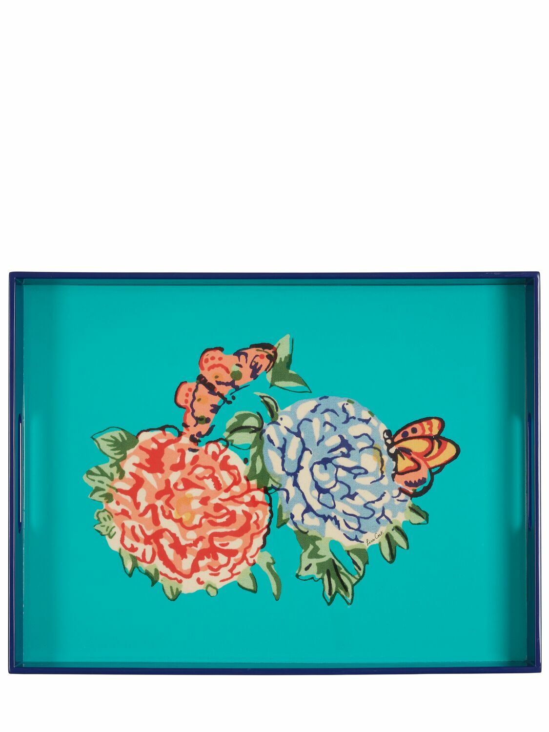 LISA CORTI Queen Flower Sea Green Lacquered Tray Lisa Corti