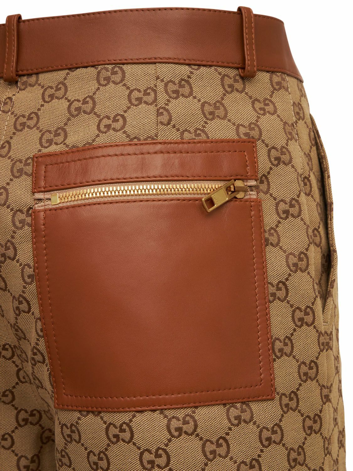 GUCCI - Logo Cotton Mini Shorts W/ Leather Gucci