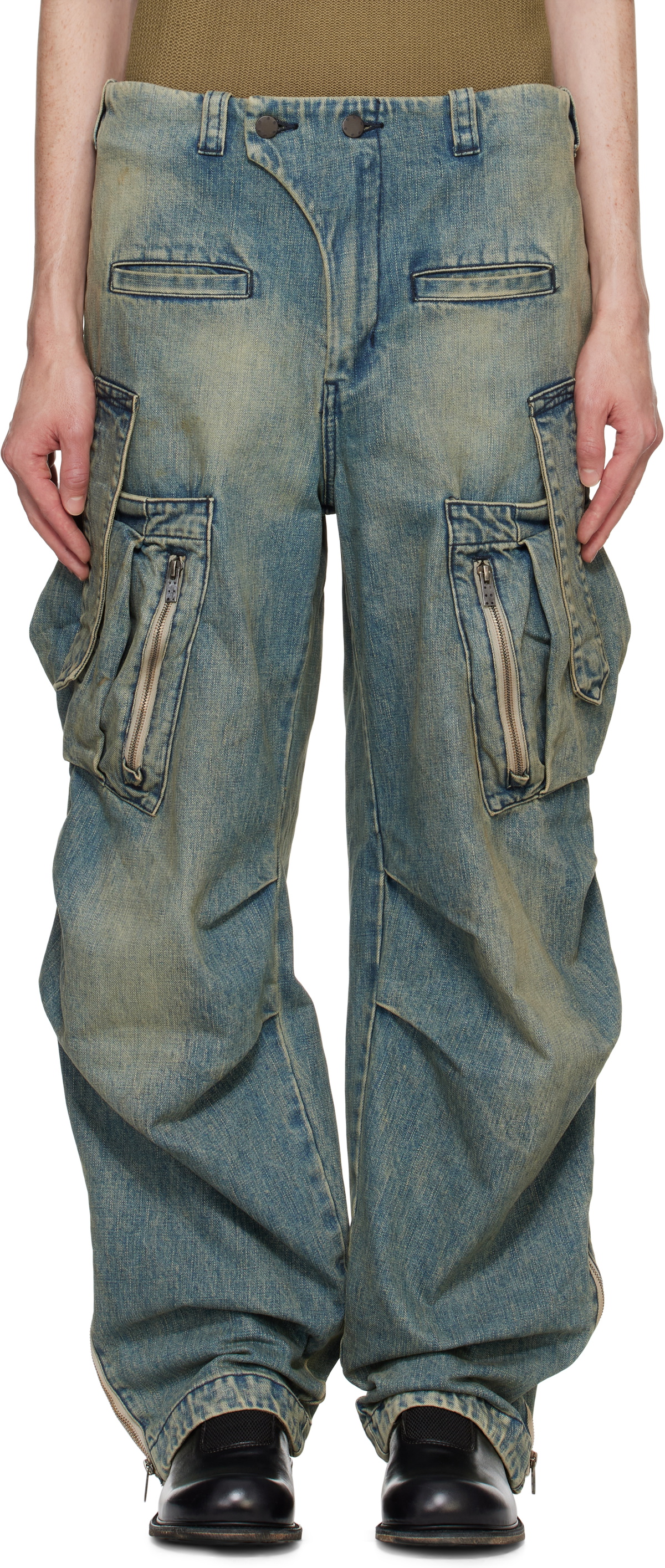 DEVOA Blue Denim Cargo Pants DEVOA