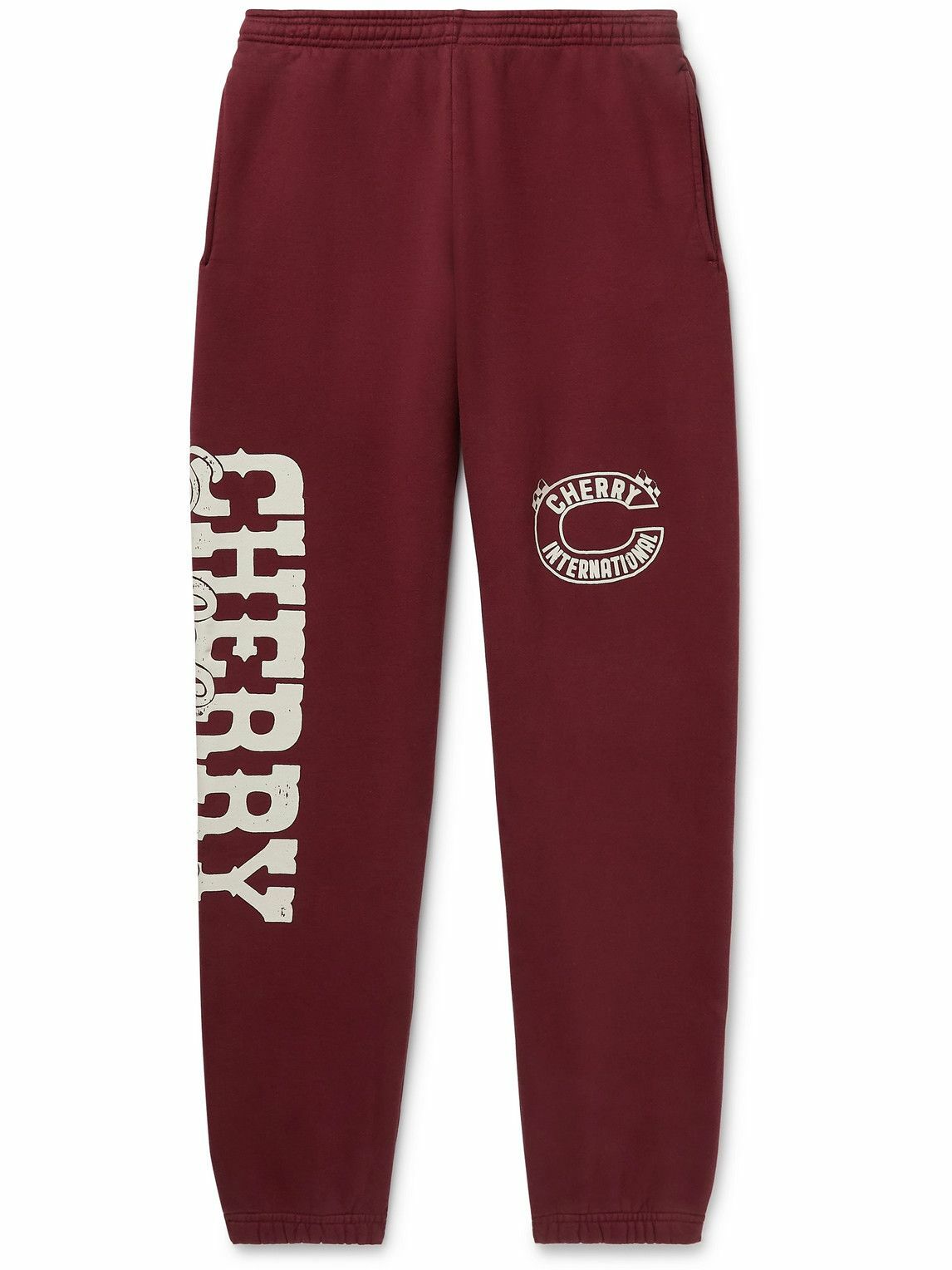 CHERRY LA - Tapered Logo-Print Cotton-Jersey Sweatpants - Burgundy ...