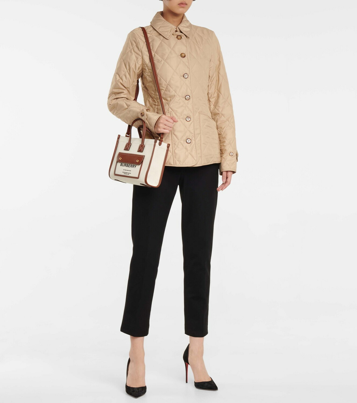 Burberry Pocket leather-trimmed canvas tote Burberry