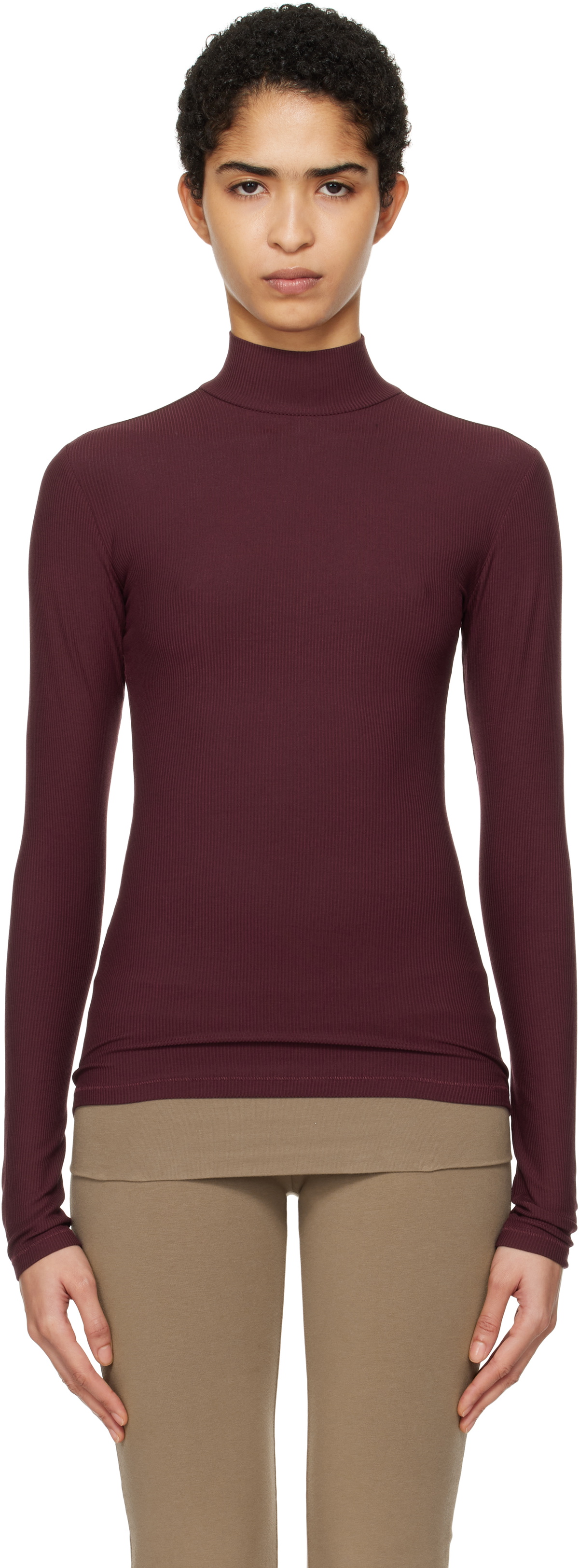 SKIMS Burgundy Soft Lounge Mock Neck Long Sleeve Top SKIMS