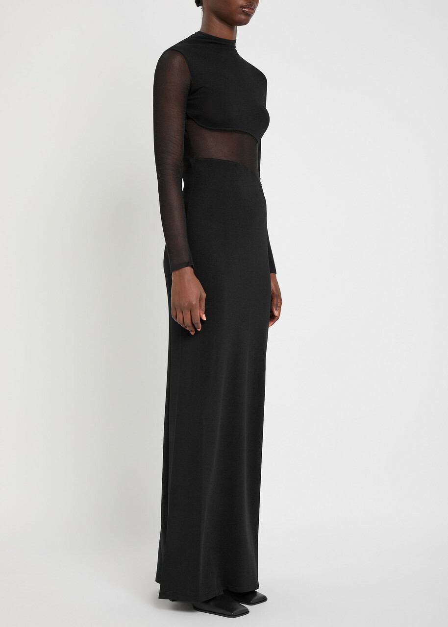 Alaïa Panelled Mesh Maxi Dress Black ALAÏA