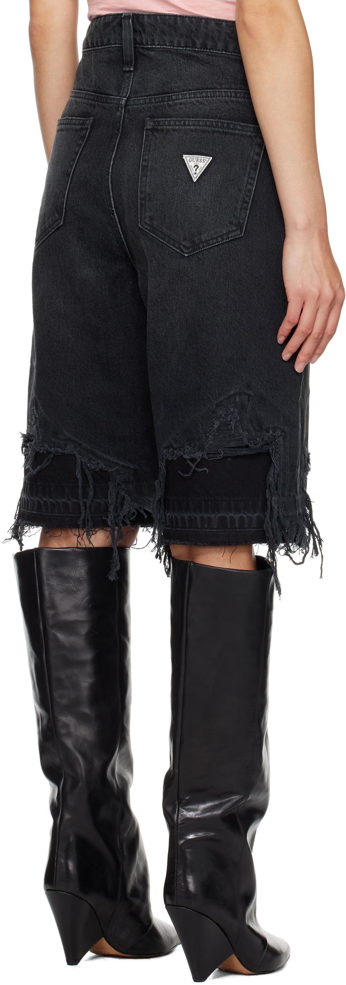 GUESS USA Black Distressed Denim Shorts GUESS