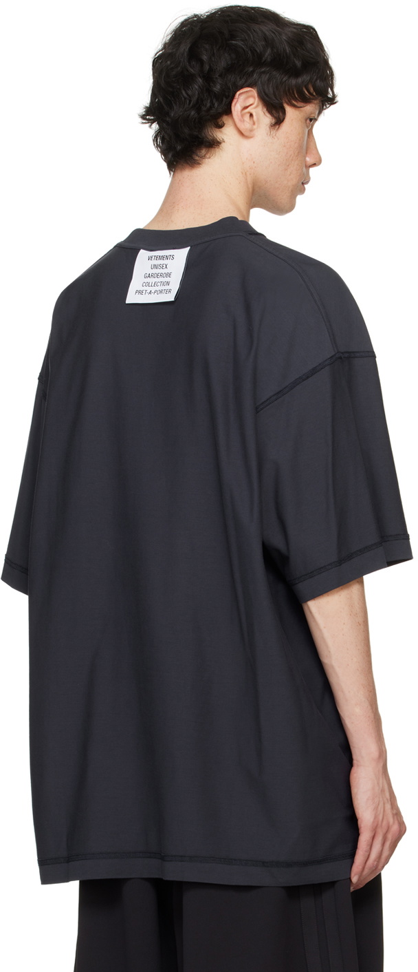 VETEMENTS Navy Inside Out Label T-Shirt Vetements