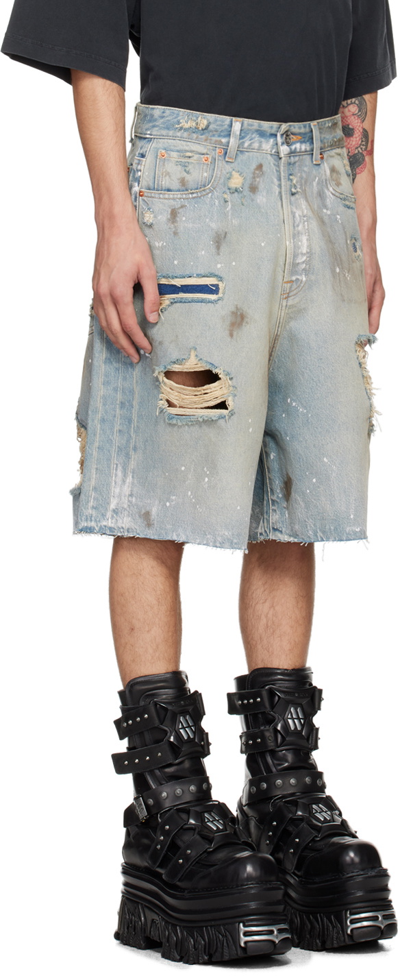 VETEMENTS Blue Trashed Big Shape Denim Shorts Vetements