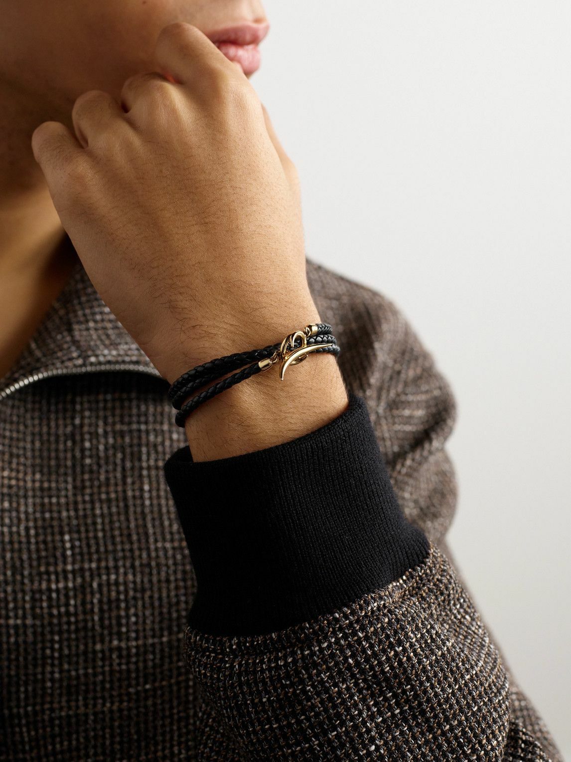 Shaun Leane - Quill Gold Vermeil and Braided Leather Wrap Bracelet ...