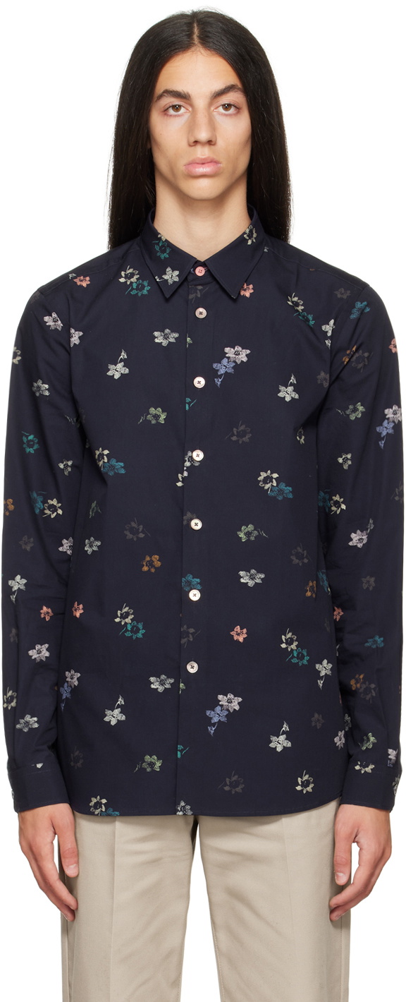 PS by Paul Smith Navy Painted Floral Shirt PS by Paul Smith