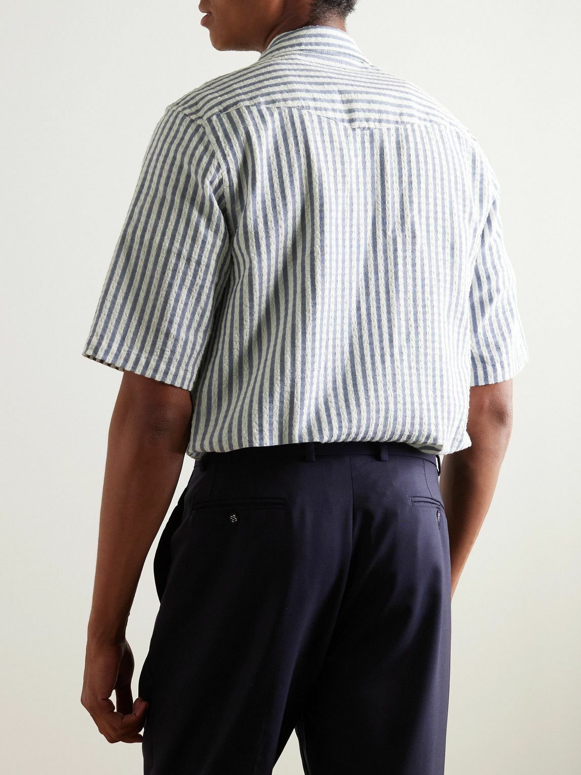 Officine Générale - Eren Camp-Collar Striped Cotton-Blend Seersucker ...