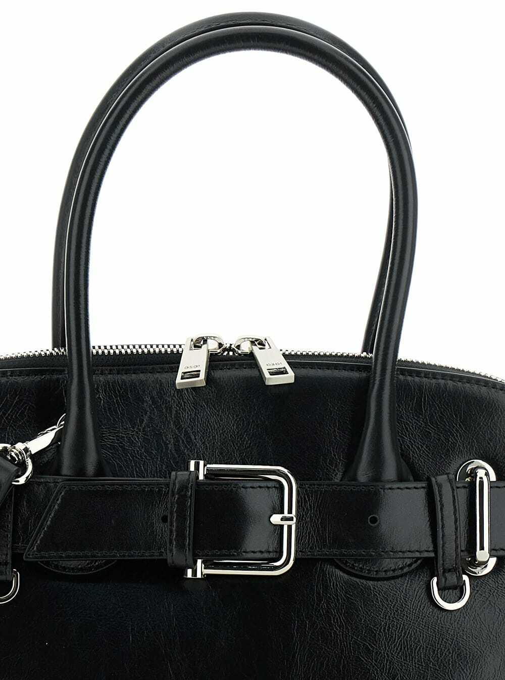 OSOI zip Brocle Black Handbag With Belt With Metal Buckle And Top ...
