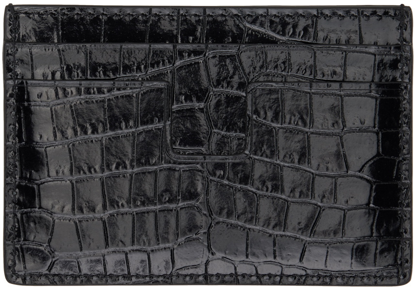 TOM FORD Black Printed Croc Card Holder TOM FORD