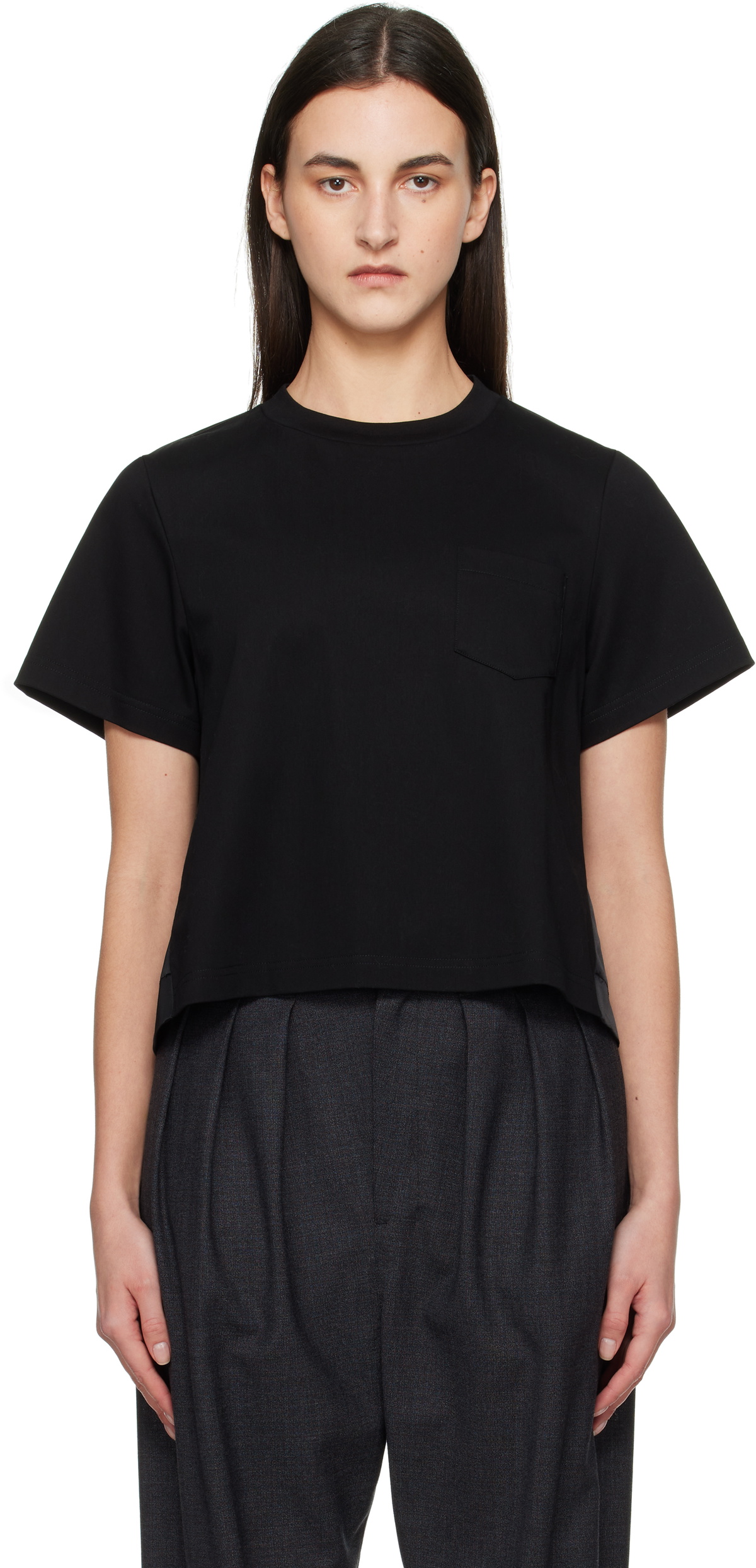 sacai Black Mix Cotton Jersey T-shirt Sacai