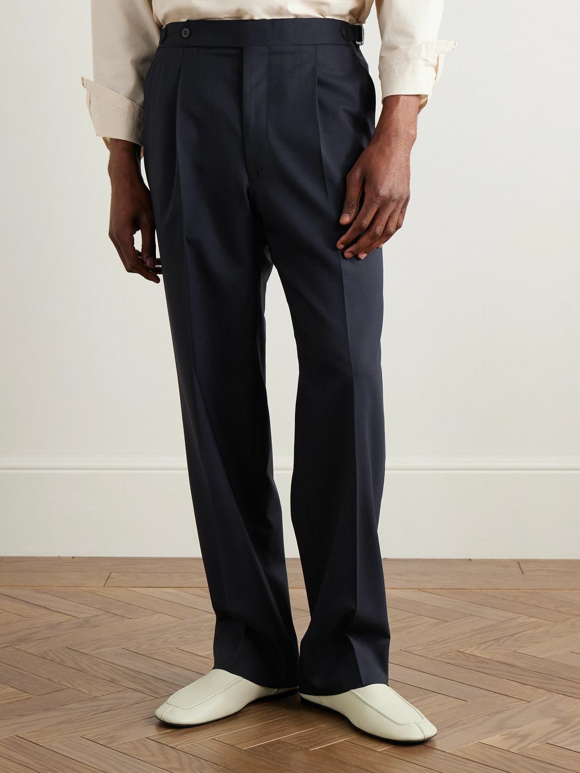 Stòffa - Straight-Leg Pleated Wool Suit Trousers - Blue STÒFFA