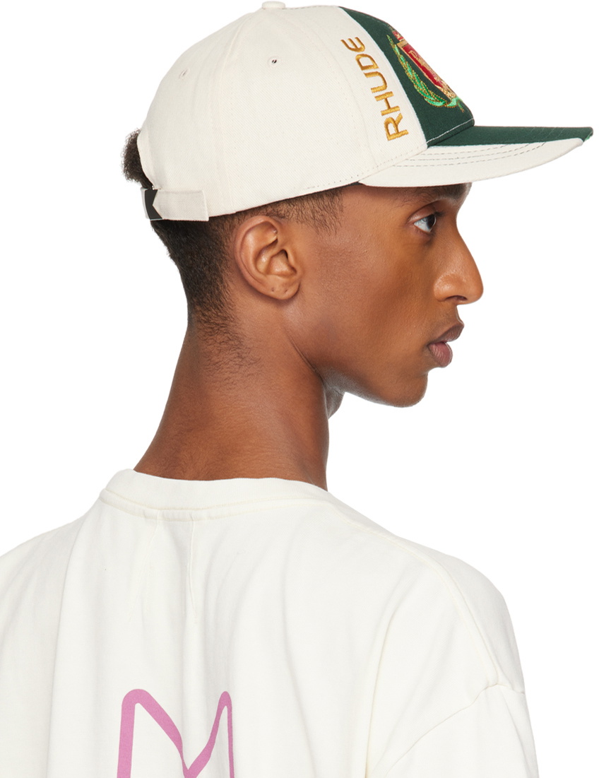 Rhude Off-White & Green Racing Crest 6-Panel Cap Rhude