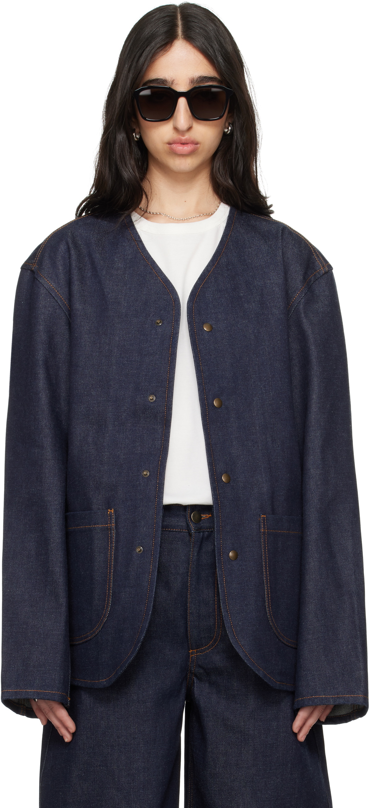 Meta Campania Collective Blue Leon Collarless Raw Denim Jacket Meta ...