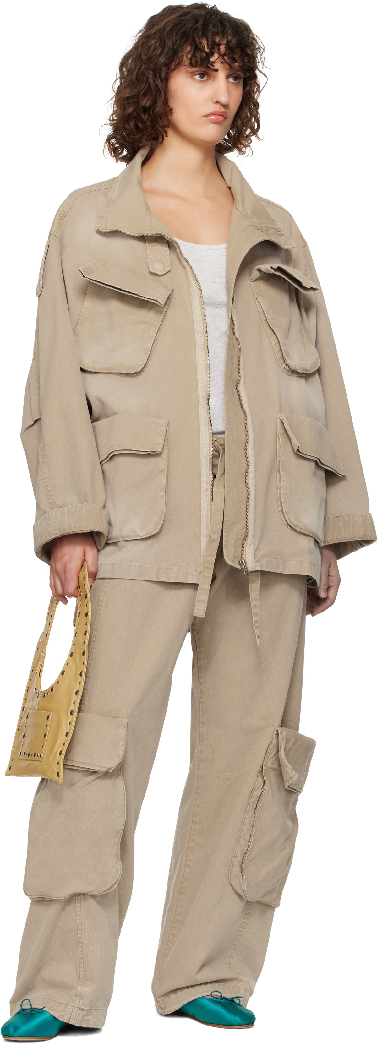 OPEN YY Beige Cargo Pocket Field Jacket OPEN YY