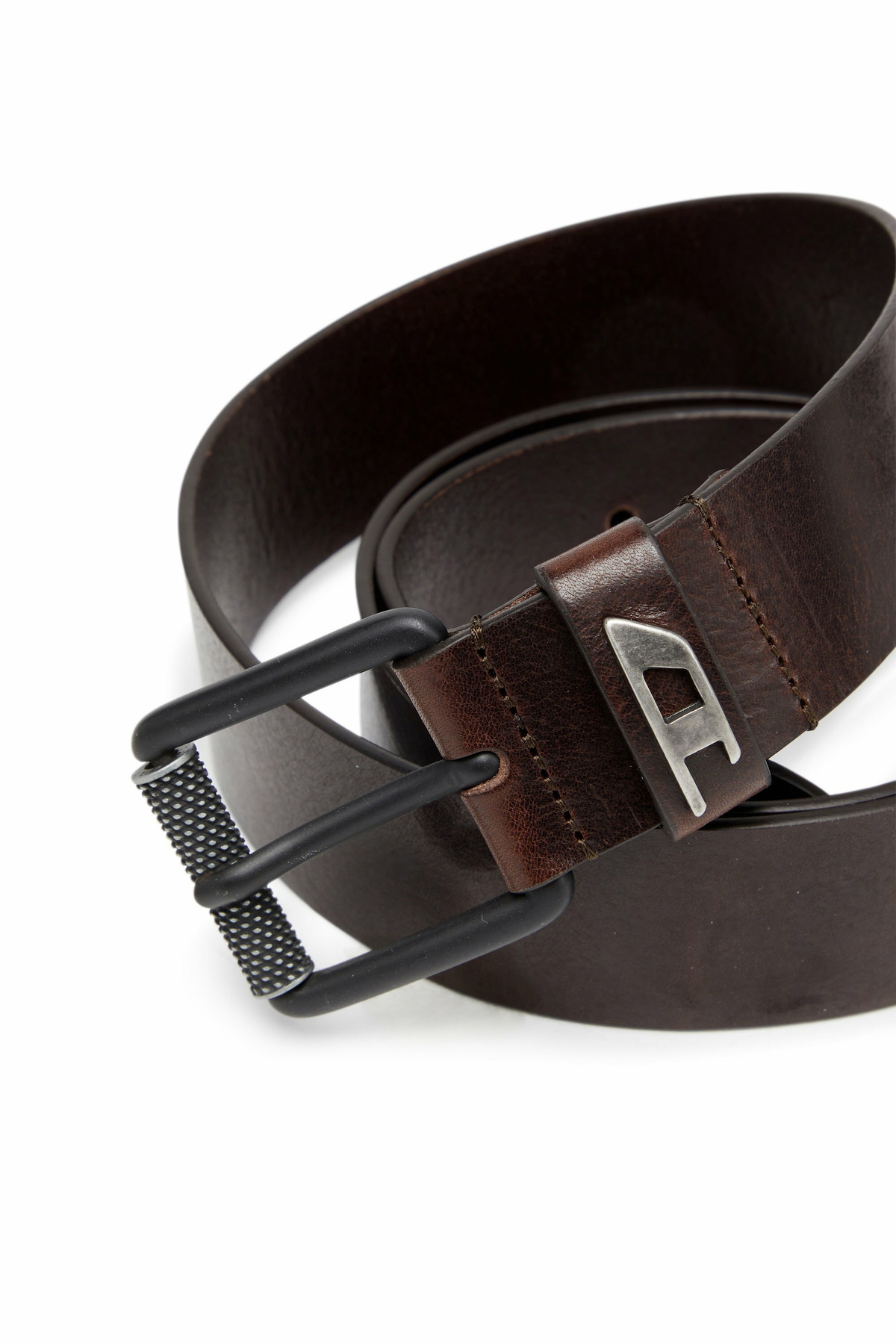 Diesel Shiny leather belt with logo loop - Belts Mens in Brown Diesel