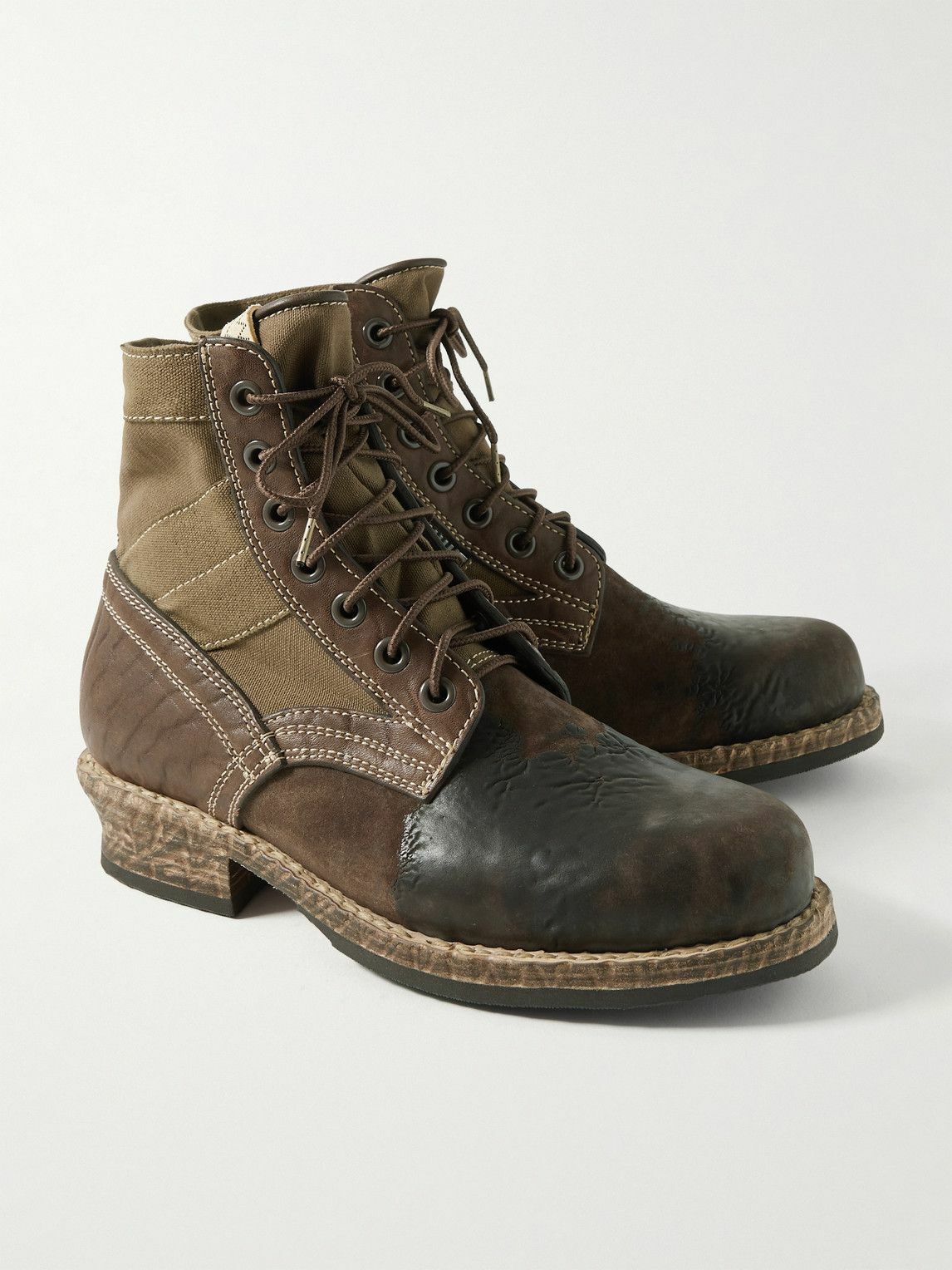 Visvim - '73 Folk Distressed Waxed-Suede, Canvas and Leather Boots - Brown Visvim