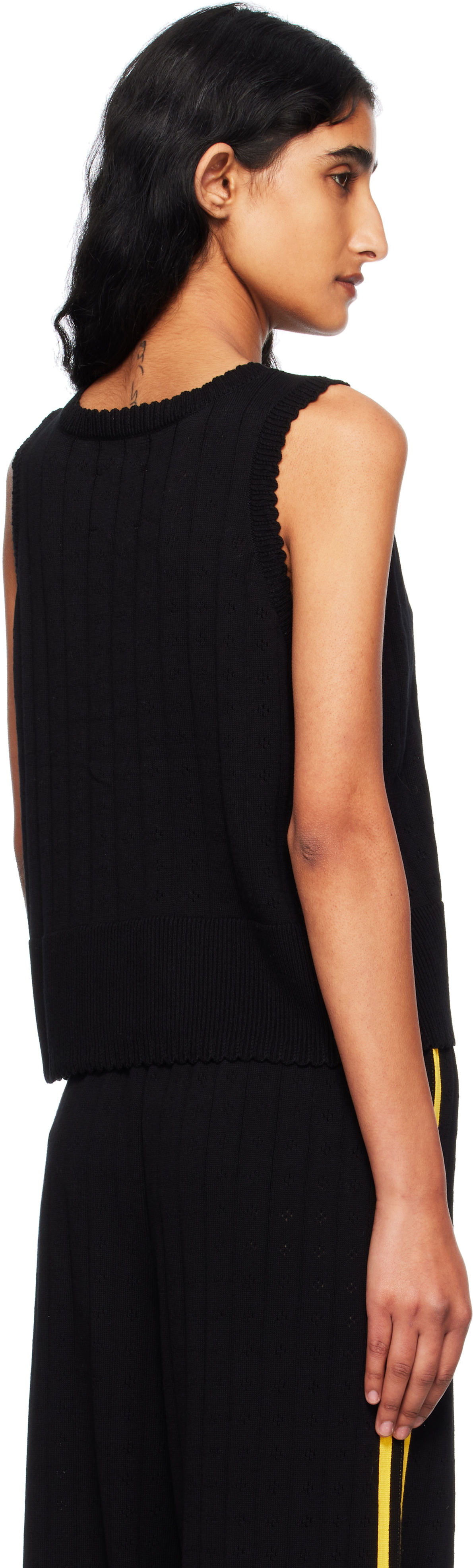 Cordera Black Organic Cotton Pointelle Waistcoat Cardigan CORDERA