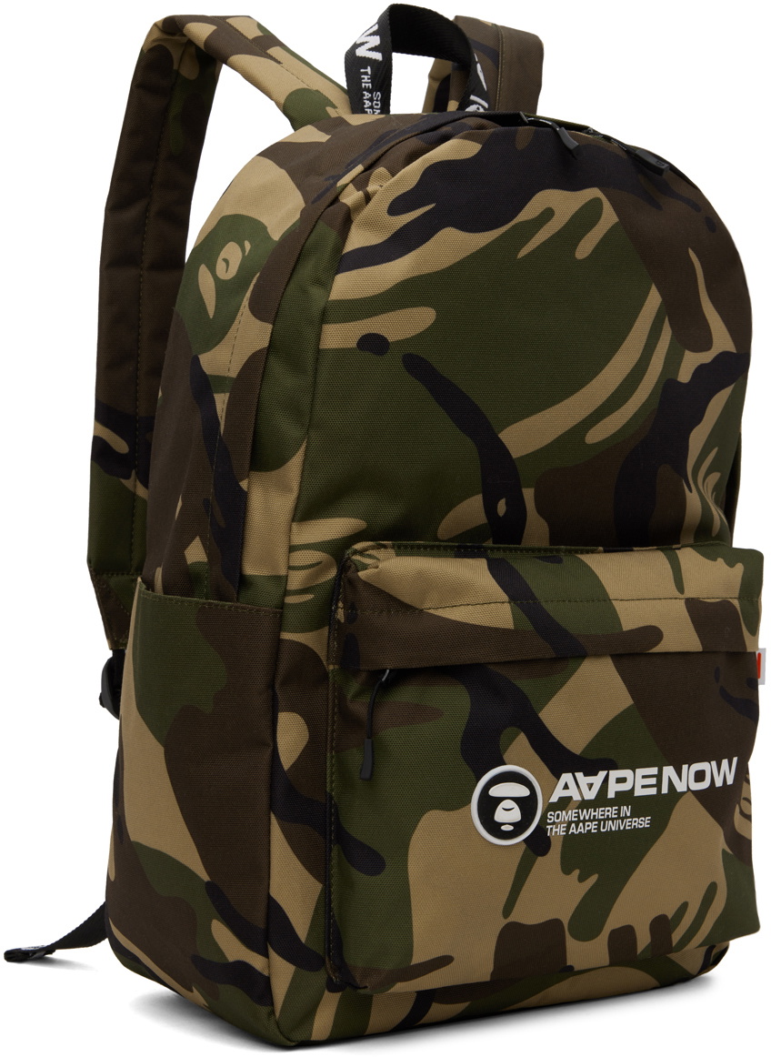 AAPE by A Bathing Ape Green Moonface Patch Camo Backpack AAPE by A ...