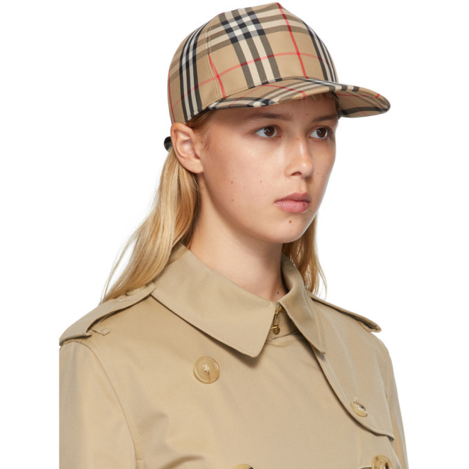 Burberry Beige Heavy Cotton Check Trucker Hat Burberry