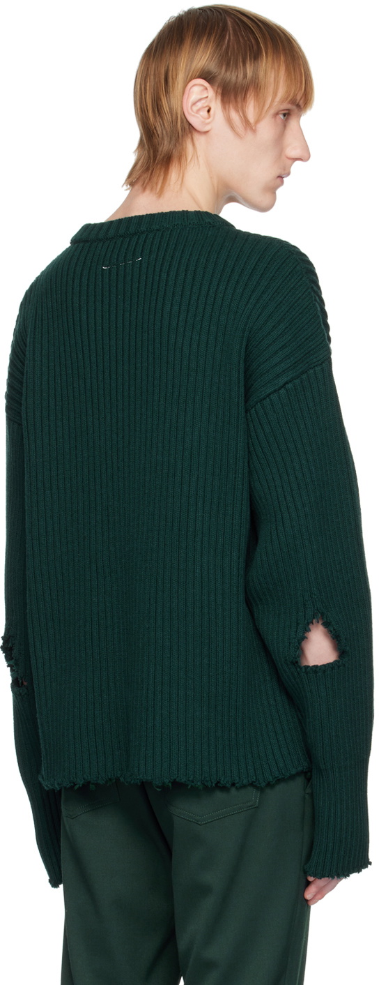 MM6 Maison Margiela Green Raw Cut Sweater MM6 Maison Margiela