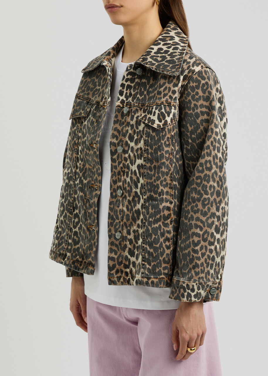 Ganni Leopard-print Stretch-denim Jacket GANNI