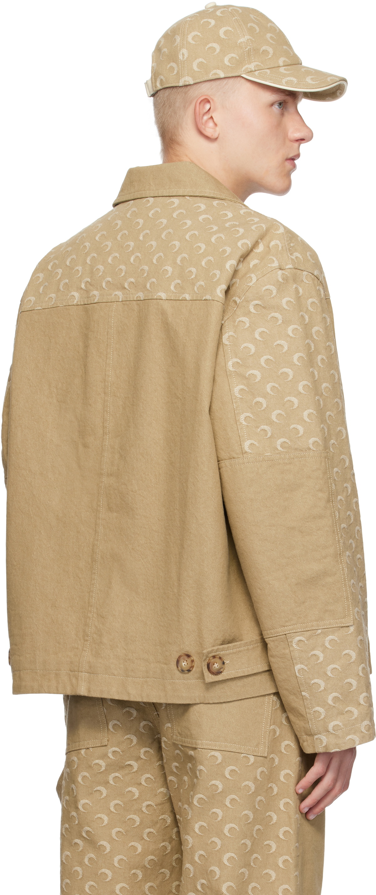 Marine Serre Beige Moon Jacquard Twill Chore Jacket Marine Serre