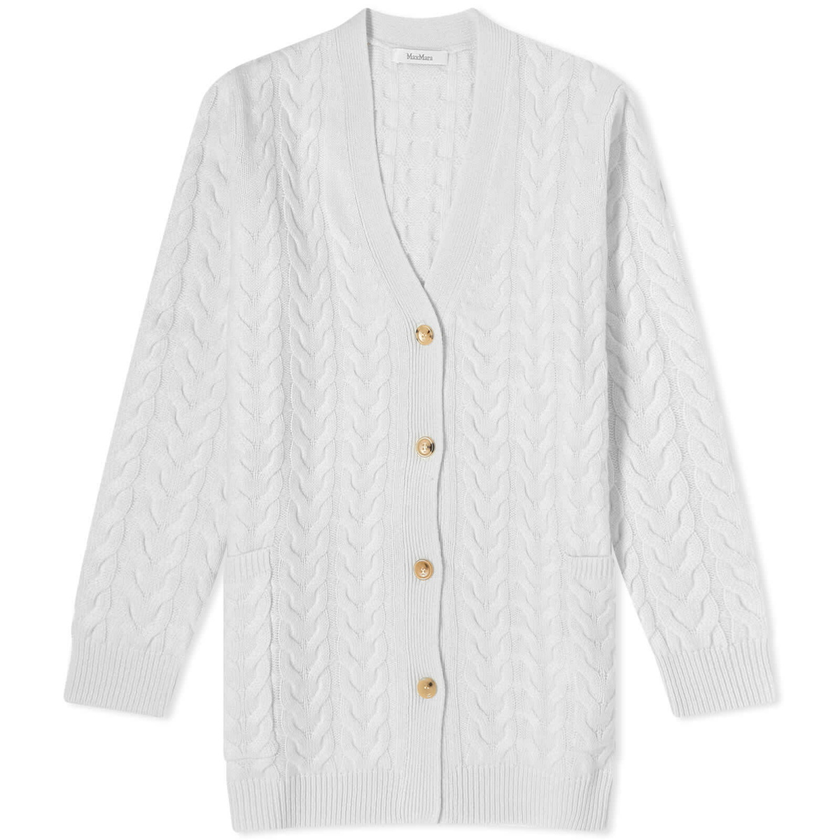 Max Mara Women's Brioso Oversized Cable Knit Cardigan in White Max Mara